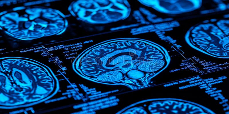 Brain MRI Scans in Neon Blue Neurological Research and Diagnostics ...