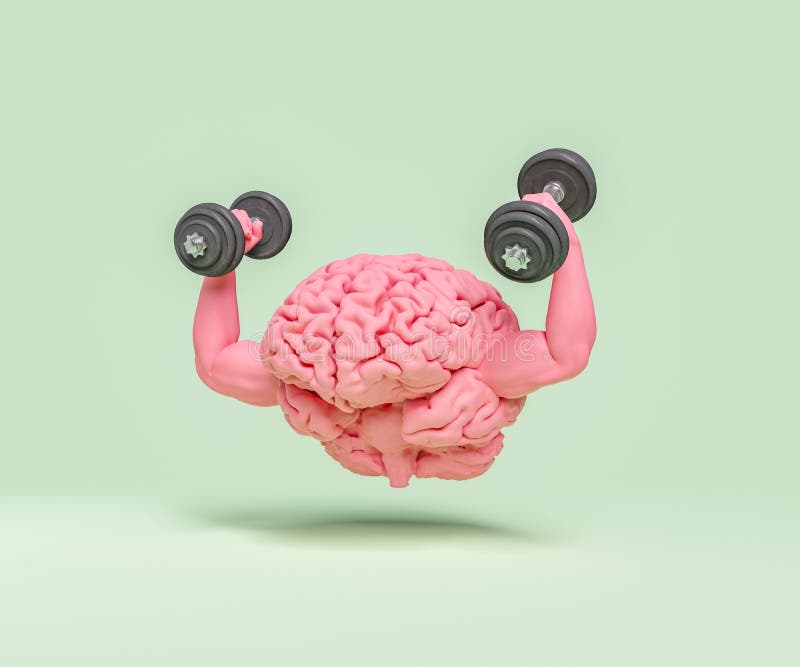 Brain with Muscular Arms and Dumbbells in Hands Stock Illustration ...