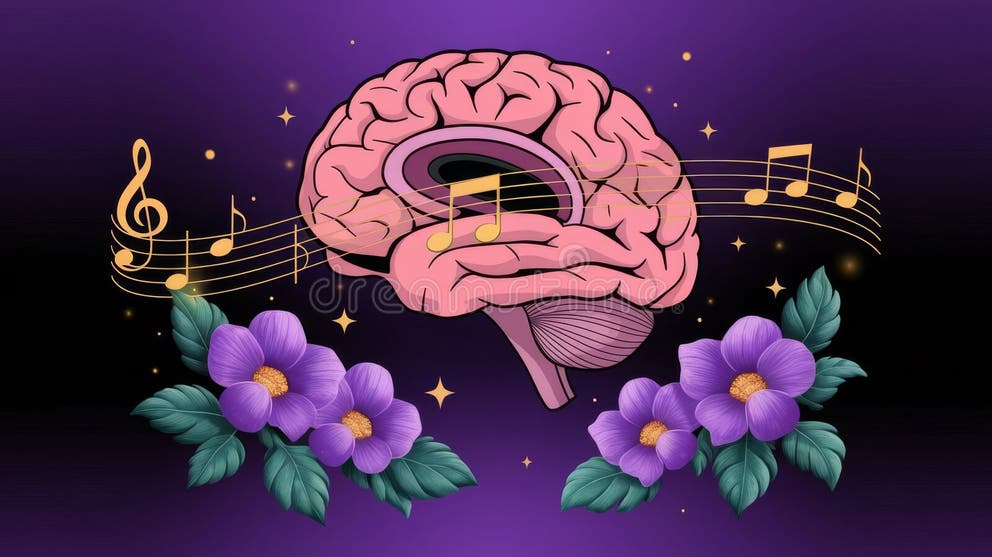 Brain with Music Notes Connecting Hippocampus, Symbolizing Music S Role ...