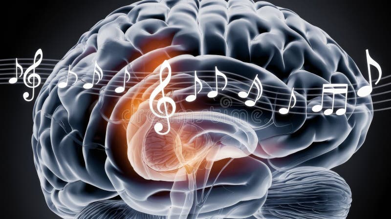 Brain with Music Notes Connecting Hippocampus, Symbolizing Music S Role ...