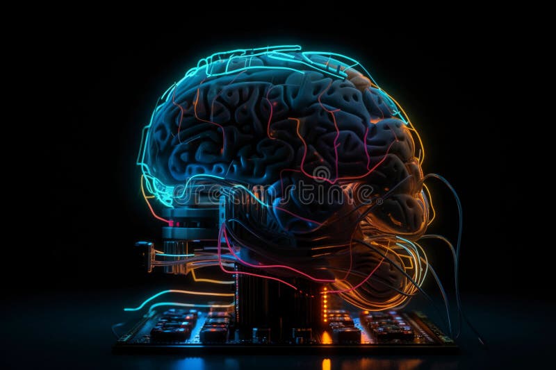 Brain with Neon Streaks. Human Brain Activity Stock Illustration ...