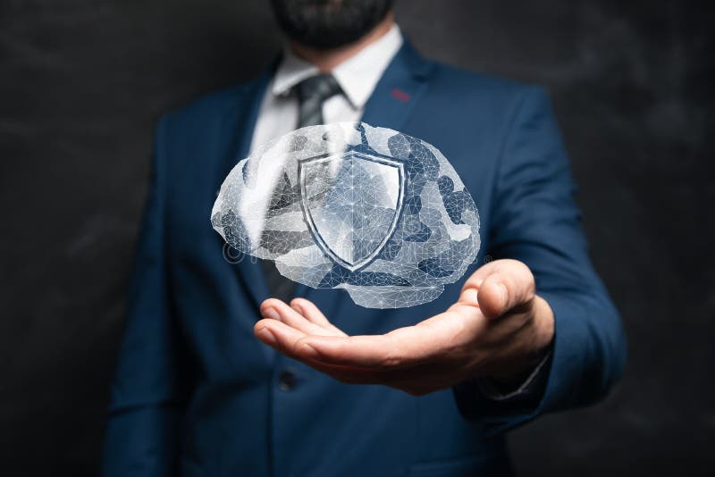 Brain from the Net with a Shield. Data Protection Concept Stock Image ...