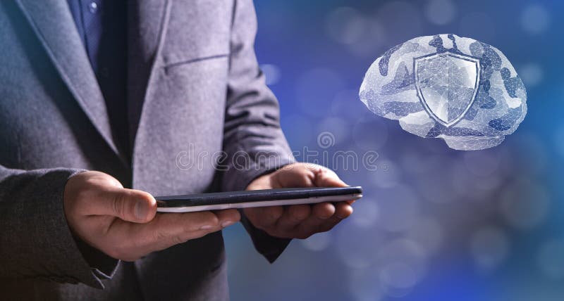 Brain from the Net with a Shield. Data Protection Concept Stock Photo ...