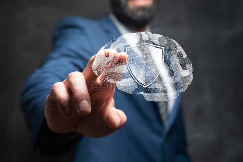 Brain from the Net with a Shield. Data Protection Concept Stock Photo ...