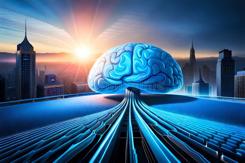 Brain Neuron Neural Communication and Technology Concept, Brain in Blue ...