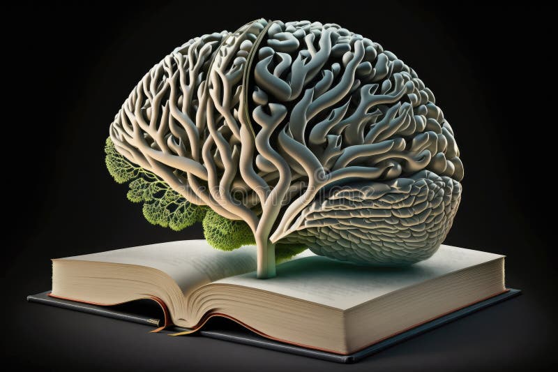 Brain with an Open Book, Representing Learning. Generative AI Stock ...