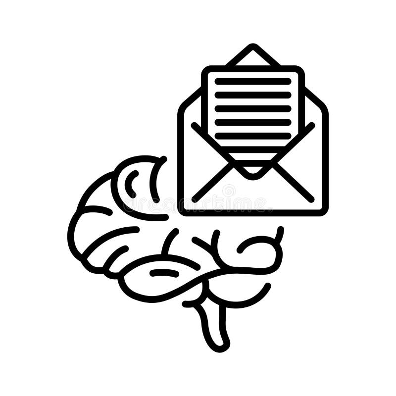 Brain and Open or Readed Email Icon with Line Style Stock Vector ...