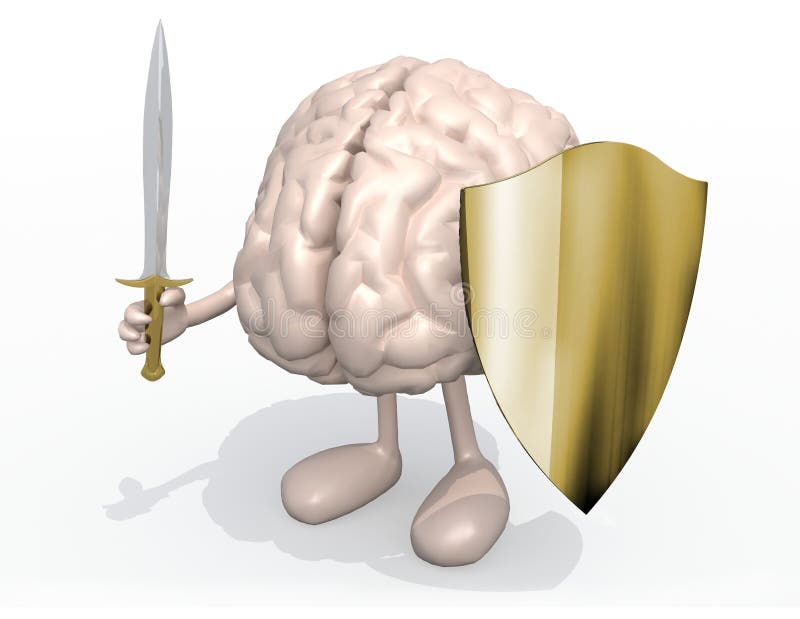 Brain Organ with Sword and Shield Stock Illustration - Illustration of ...