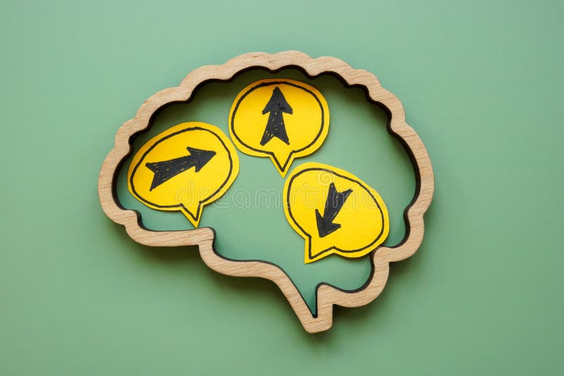 Brain Outline with Arrows Pointing in Different Directions. Doubt and ...