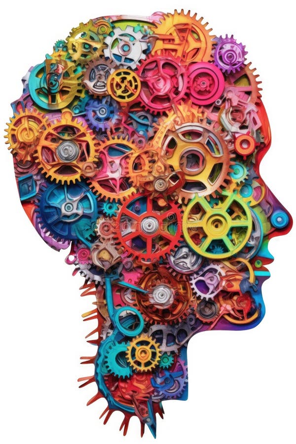 Brain Outline Filled with Colorful Gears and Cogs Stock Illustration ...