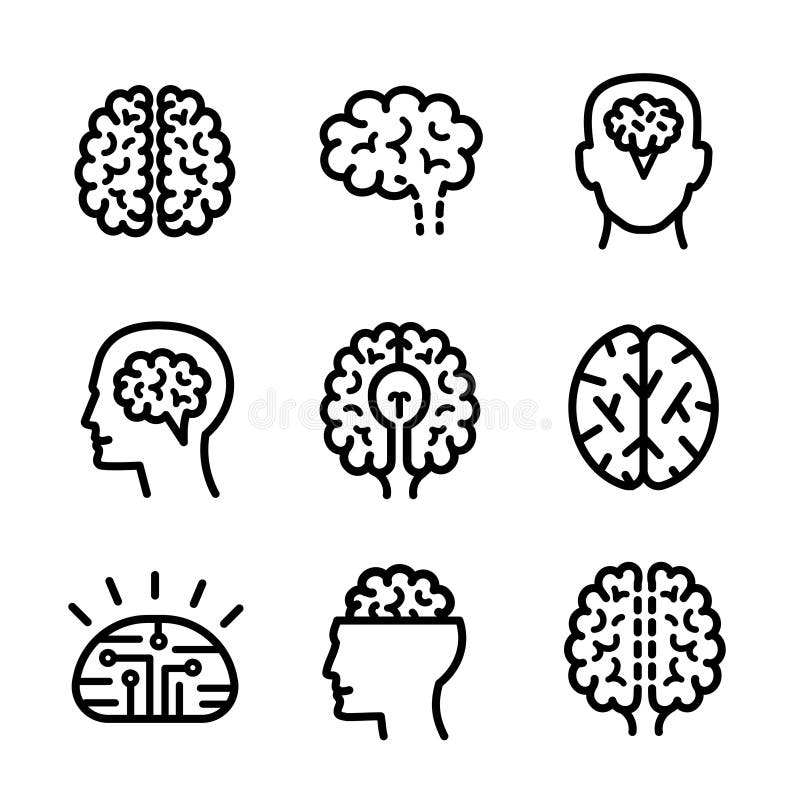 Brain outline icon set stock vector. Illustration of mind - 233896068