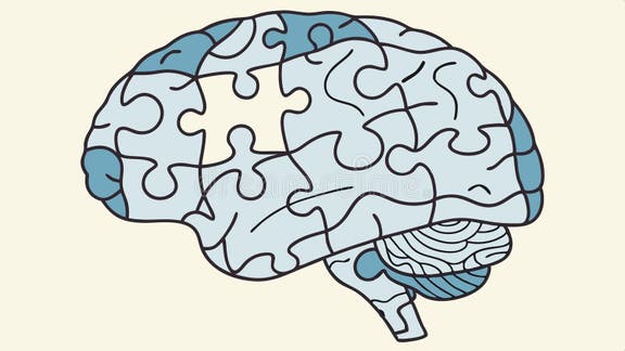 Brain Outline with Puzzle Pieces, Cognitive Function Vector. Vector ...