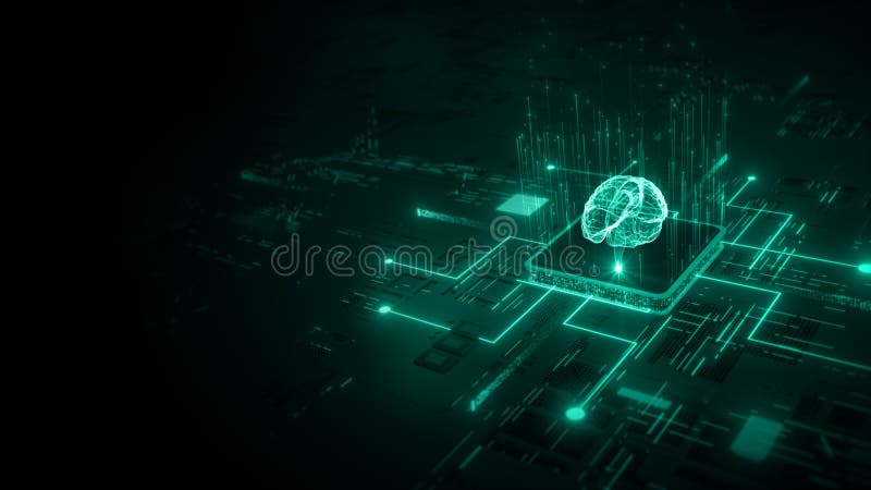 Brain Over Computer Chip on Circuit Board. Chatbot and Learning Modern ...