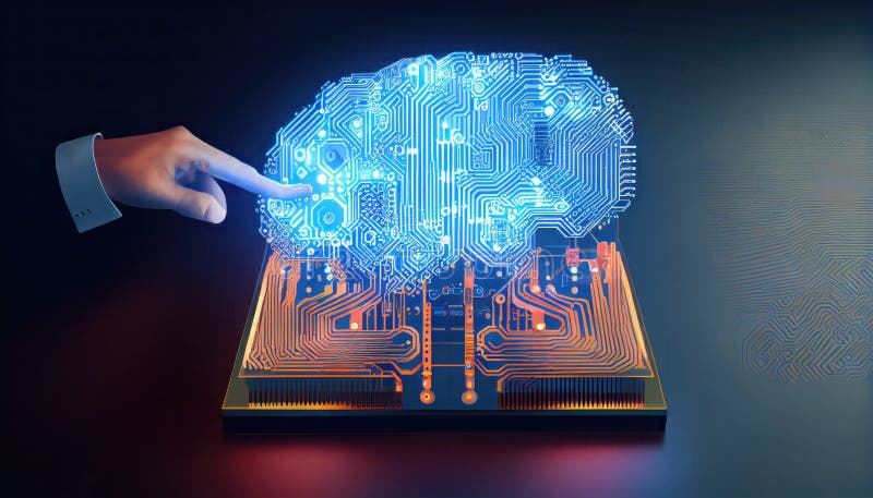 Brain PCB Design Businessman Pointing Microchip Artificial Intelligence ...