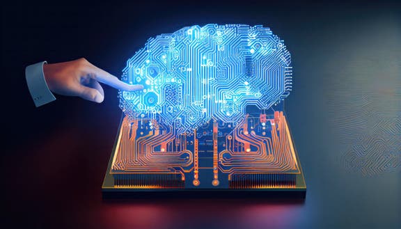 Brain PCB Design Businessman Pointing Microchip Artificial Intelligence ...