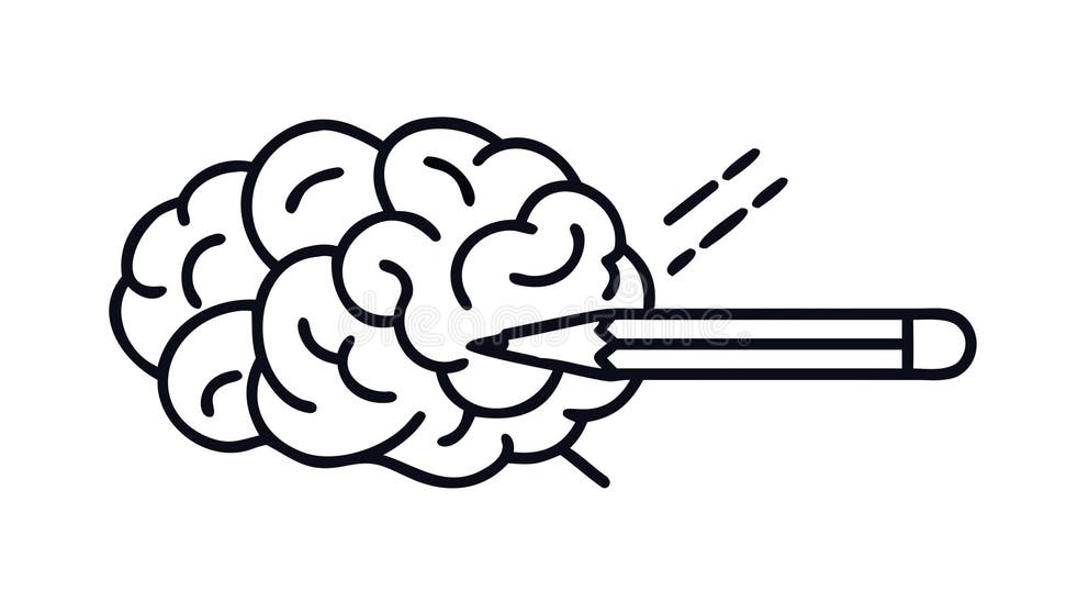 Brain with Pencil Icon: Thought and Innovation, Vector Design ...