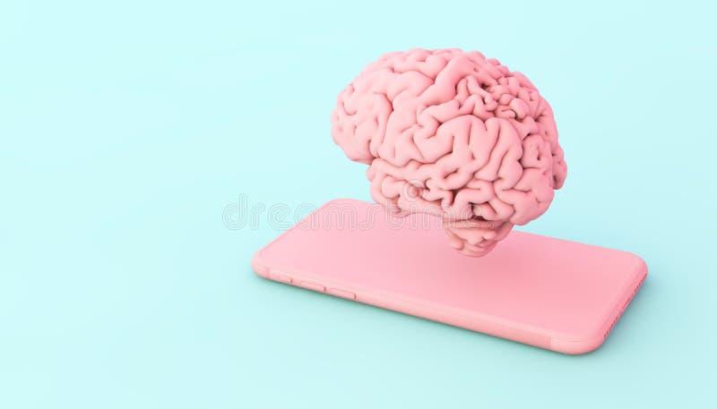 Brain and phone stock illustration. Illustration of brain - 168785843