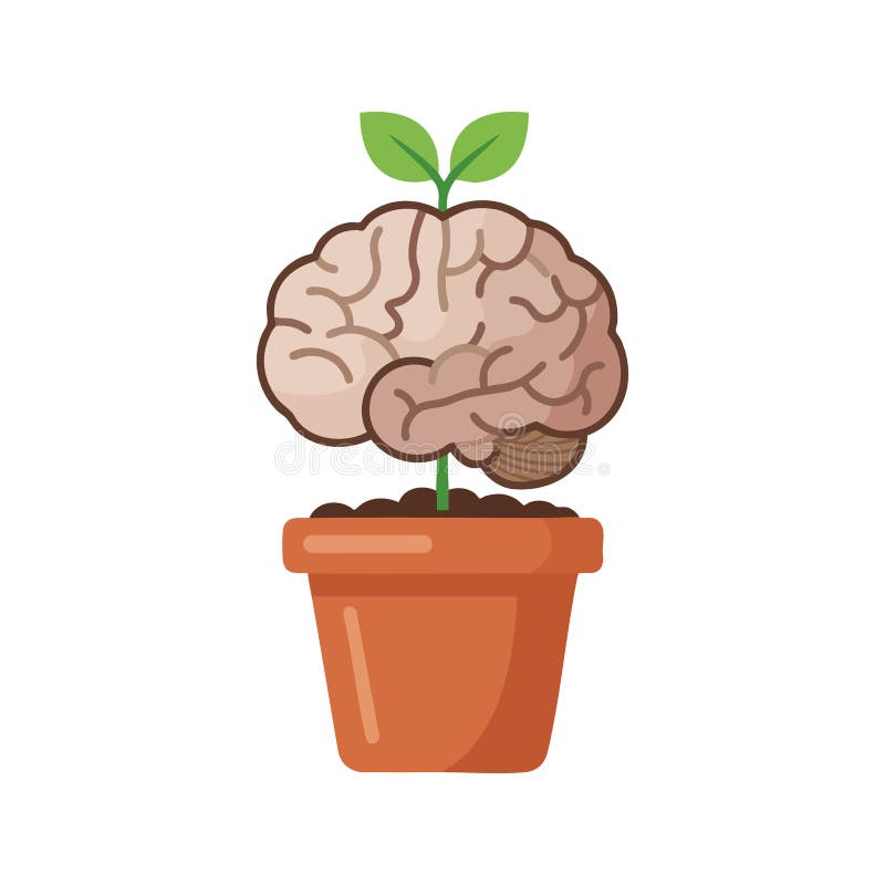 Brain Plant Growing in Brown Pot Symbolizing Mental Growth and ...
