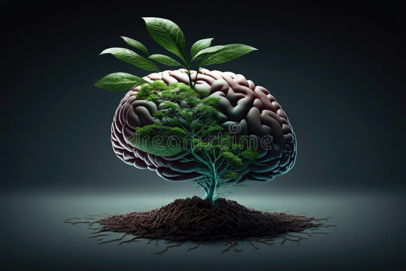 Brain with a Plant, Representing Growth. Generative AI Stock ...