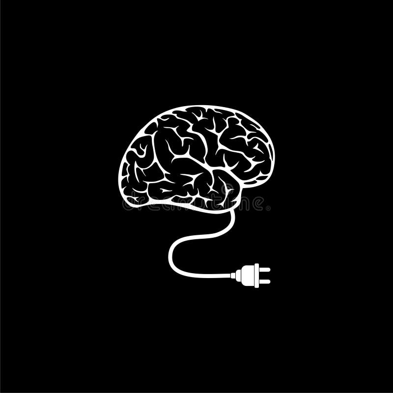 Brain Plugged in Icon Isolated on Black Background Stock Vector ...