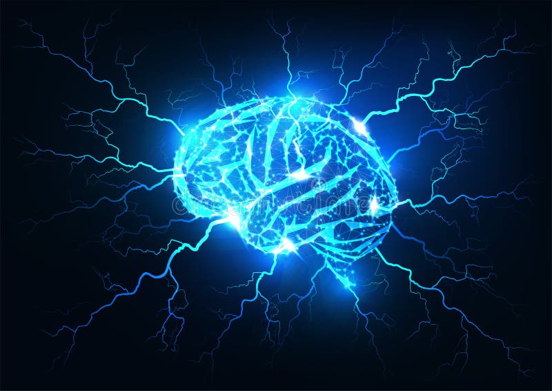 Brain Power, Brainstorming, Thinking Concept with Brain and Lightnings ...