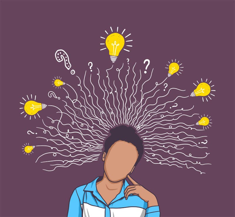 Brain Power Illustration with Portrait of Woman Thinking Ideas and ...