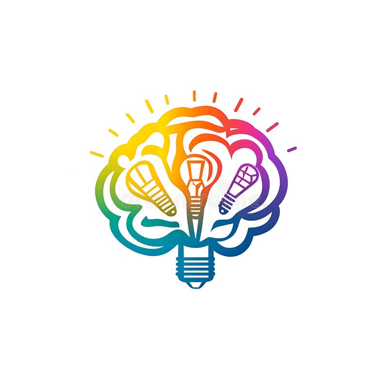 Brain Power Lightbulb Inside of a Brain with Rainbow Colors Stock ...