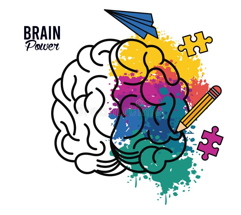 Brain Power Poster with Colors Splash and Set Creative Icons Stock ...