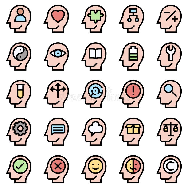 Brain Process Filled Icon Set, Vector Illustrations Stock Vector - Illustration of head, puzzle ...