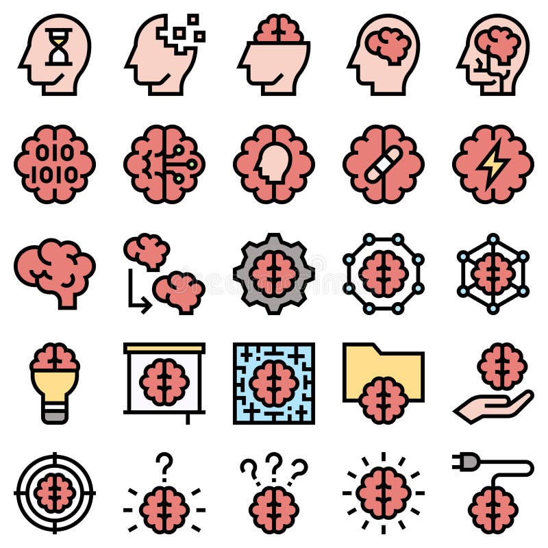 Brain Process Filled Icon Set 3, Vector Illustrations Stock Vector ...