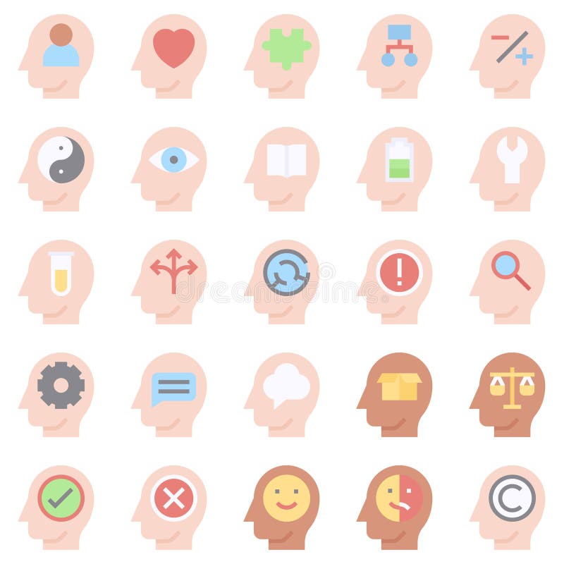 Brain Process Flat Icon Set, Vector Illustrations Stock Vector - Illustration of love, puzzle ...