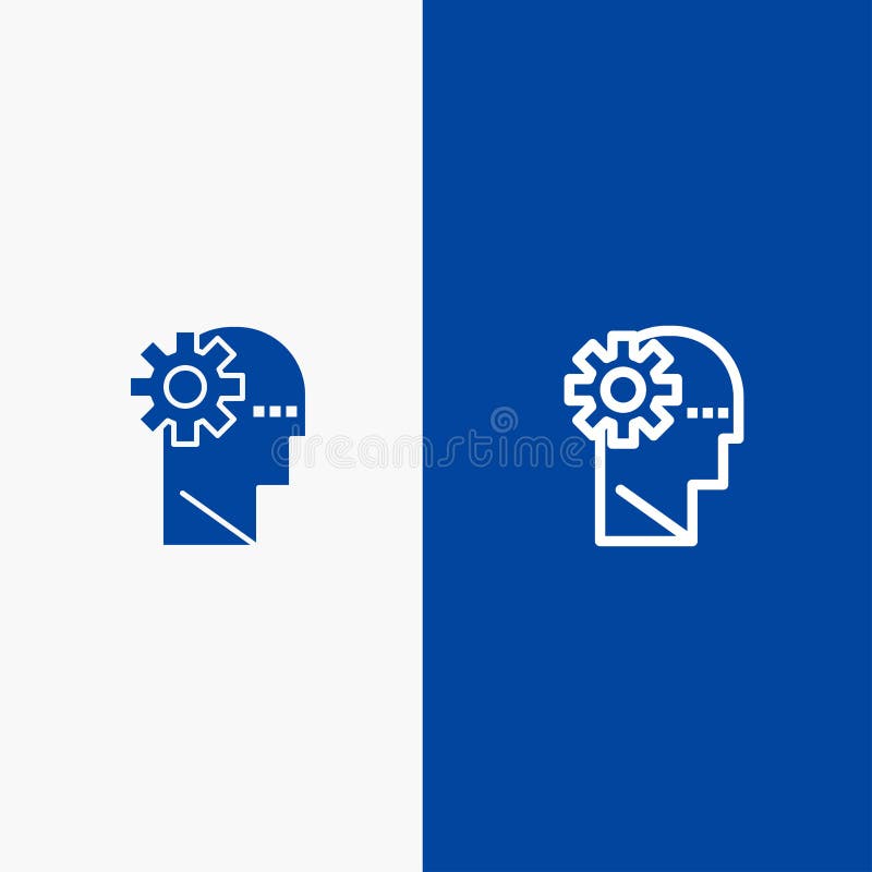 Brain, Process, Learning, Mind Line and Glyph Solid Icon Blue Banner ...