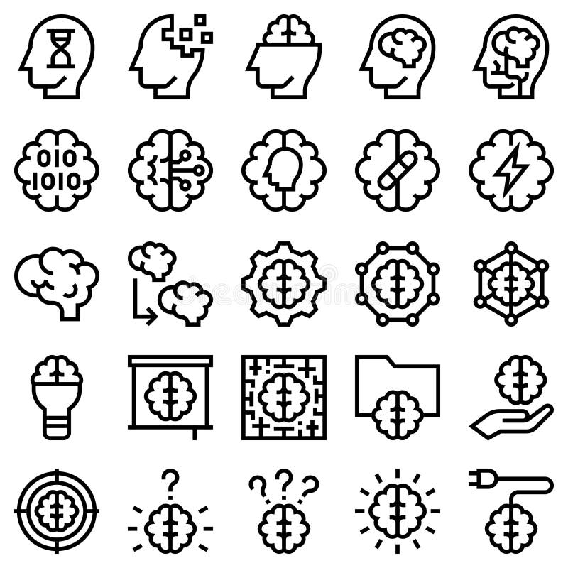 Brain Process Line Icon Set 3, Vector Illustrations Stock Vector ...