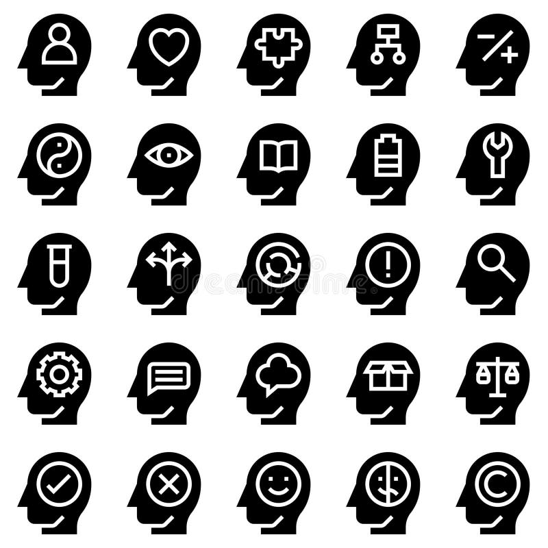 Brain Process Solid Icon Set, Vector Illustrations Stock Vector ...