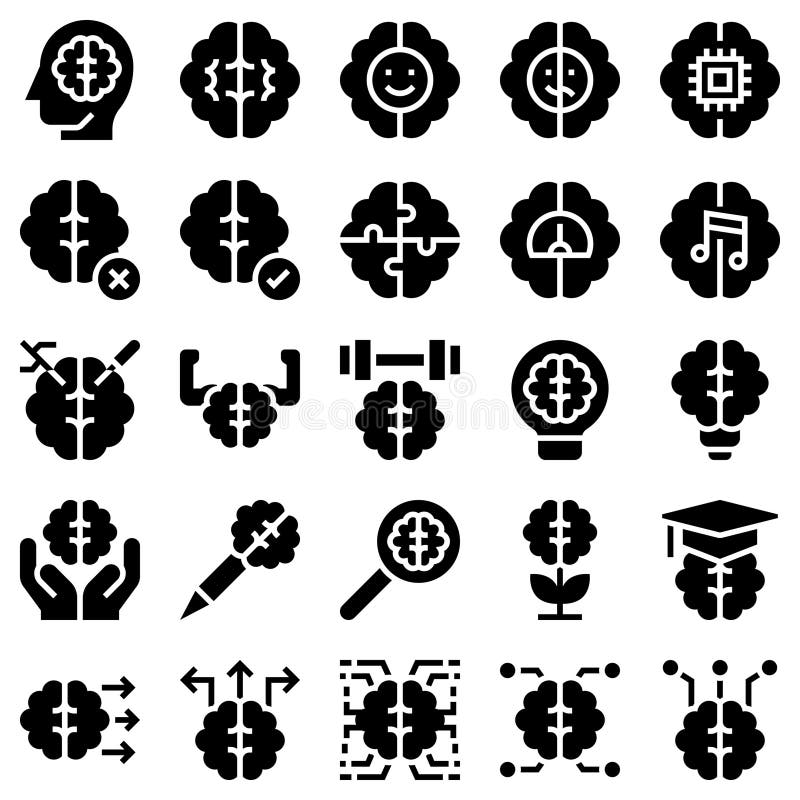 Brain Process Solid Icon Set 4, Vector Illustrations Stock Vector ...