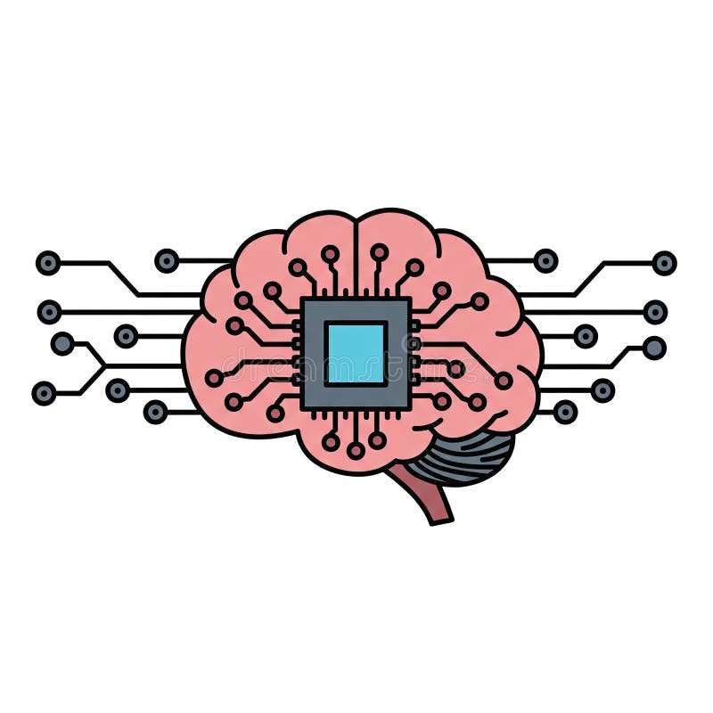 A Brain with a Processor Chip Inside of it. Stock Vector - Illustration of artificial, digital ...