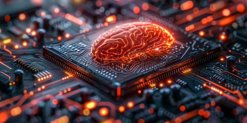 Brain on a Processor Computer Board. Artificial Intelligence.Generated ...