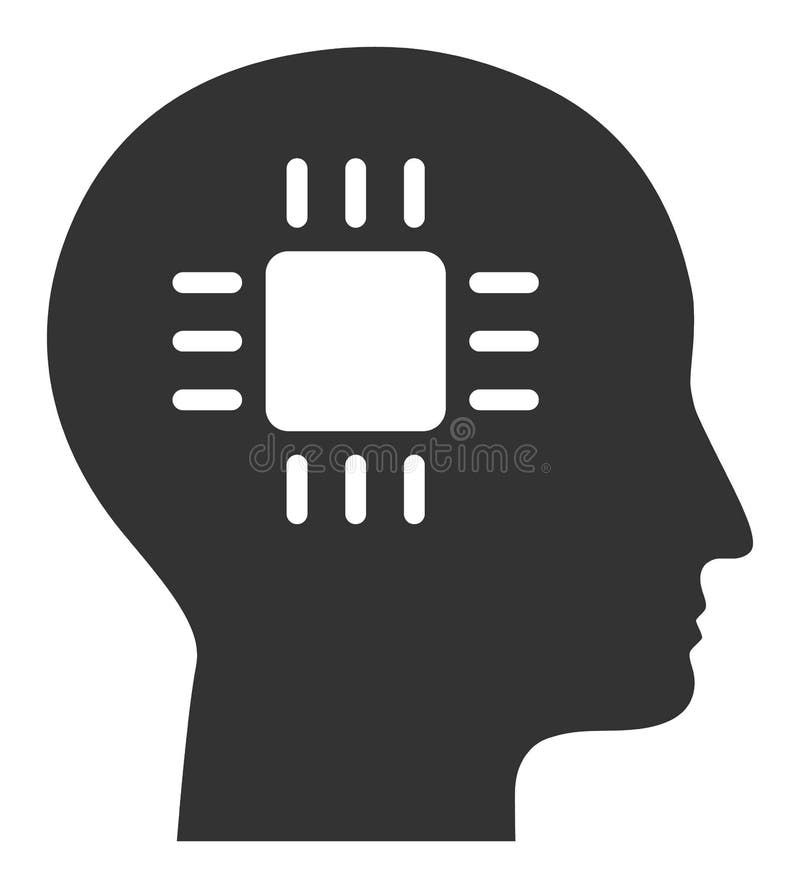 Brain Processor Icon with Grunge Designed by Computer Stamp Stock ...