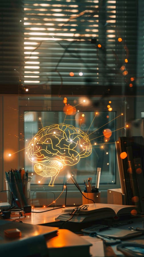 A Brain Projected on a Desktop with Connection Points Related To Memory ...