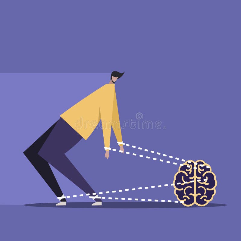 Imaginary Strings of Brain Pulling Back a Man from Moving Ahead Stock ...