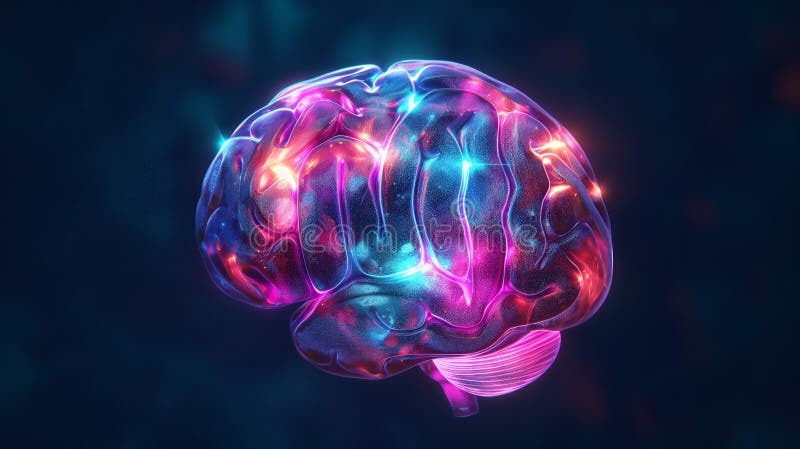 A Brain with a Purple and Blue Glow Technology Stock Image - Image of ...