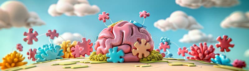Brain with Puzzle Pieces Fitting, Symbolizing Learning, Colorful ...
