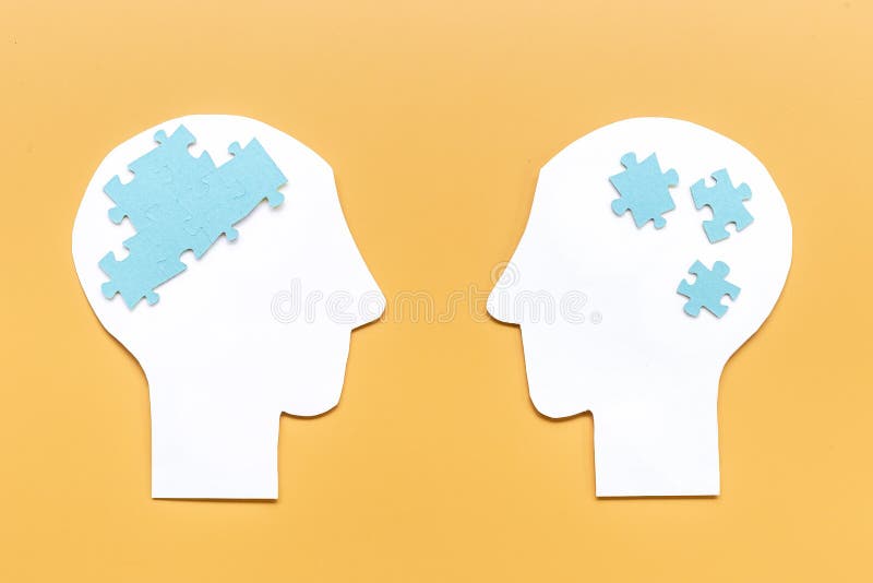Brain Puzzles on Two Human Heads. Communication and Connection Concept ...