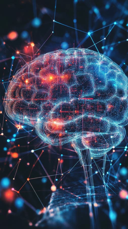 A Brain with Red and Blue Lights is Shown in a Computer Generated Image ...