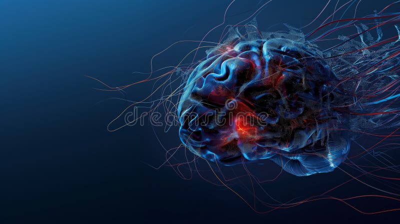 A Brain with Red and Blue Lines Coming Out of it Technology Stock Photo ...