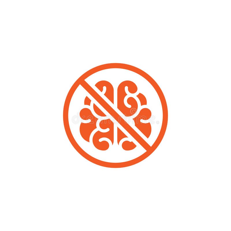 Brain in a Red Crossed Circle. No Brain Vector Icon. Stop Thinking. Red ...
