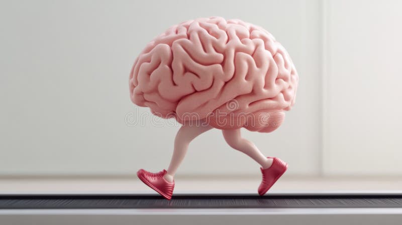 A Brain with Red Shoes Running on a Treadmill, AI Stock Illustration ...