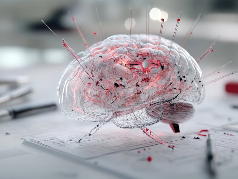 A Brain with Red and White Lines on it Stock Illustration ...
