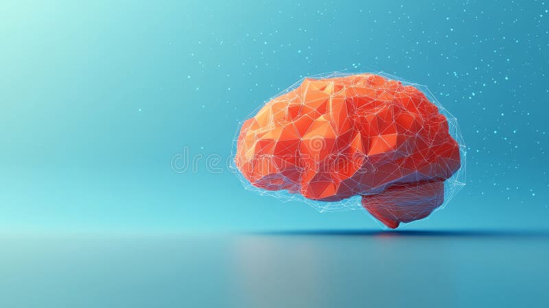 A Brain Rendered in Modern, Glowing Blue Low Poly Art, Positioned ...