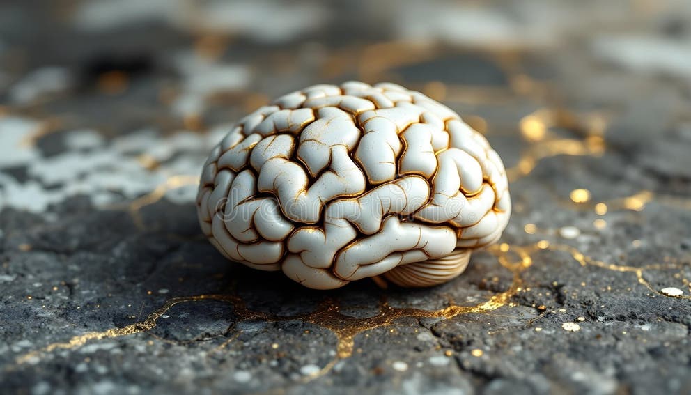 Brain Represented in Ceramic with Kintsugi Repair Symbolizing ...